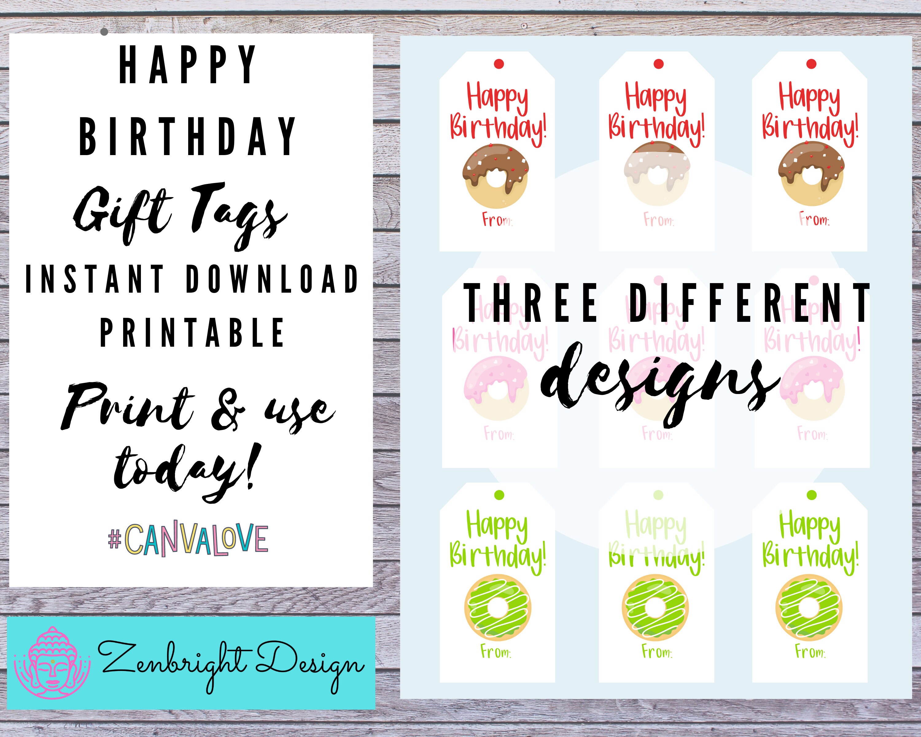 Donuts Gift Tags, Kids Happy Birthday Gift Tags, Donuts, Instant ...