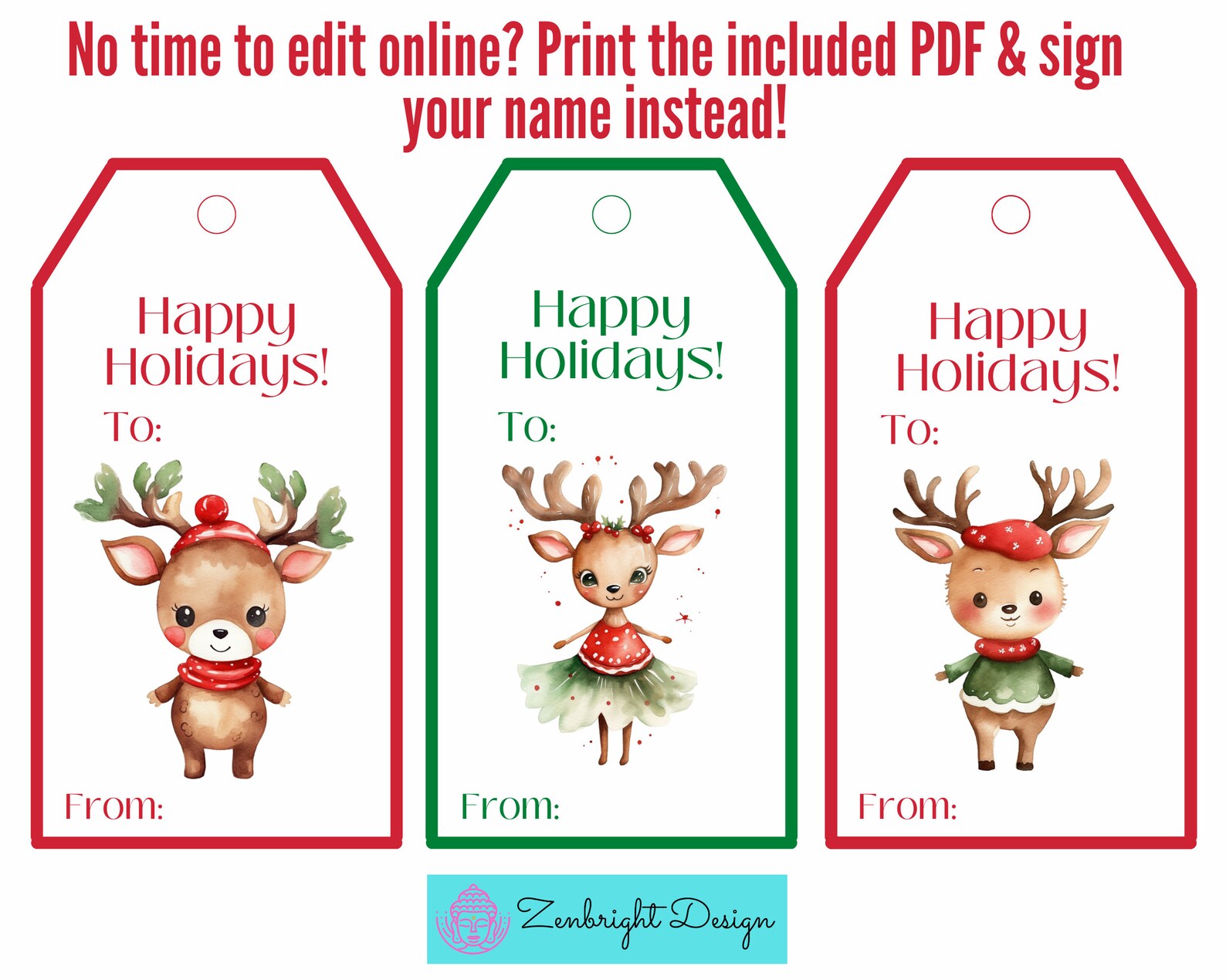 Christmas Gift Tags, Reindeer Gift Tags, Editable Gift Tags, Printable ...