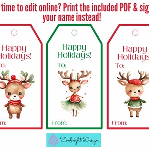 Christmas Gift Tags, Reindeer Gift Tags, Editable Gift Tags, Printable ...