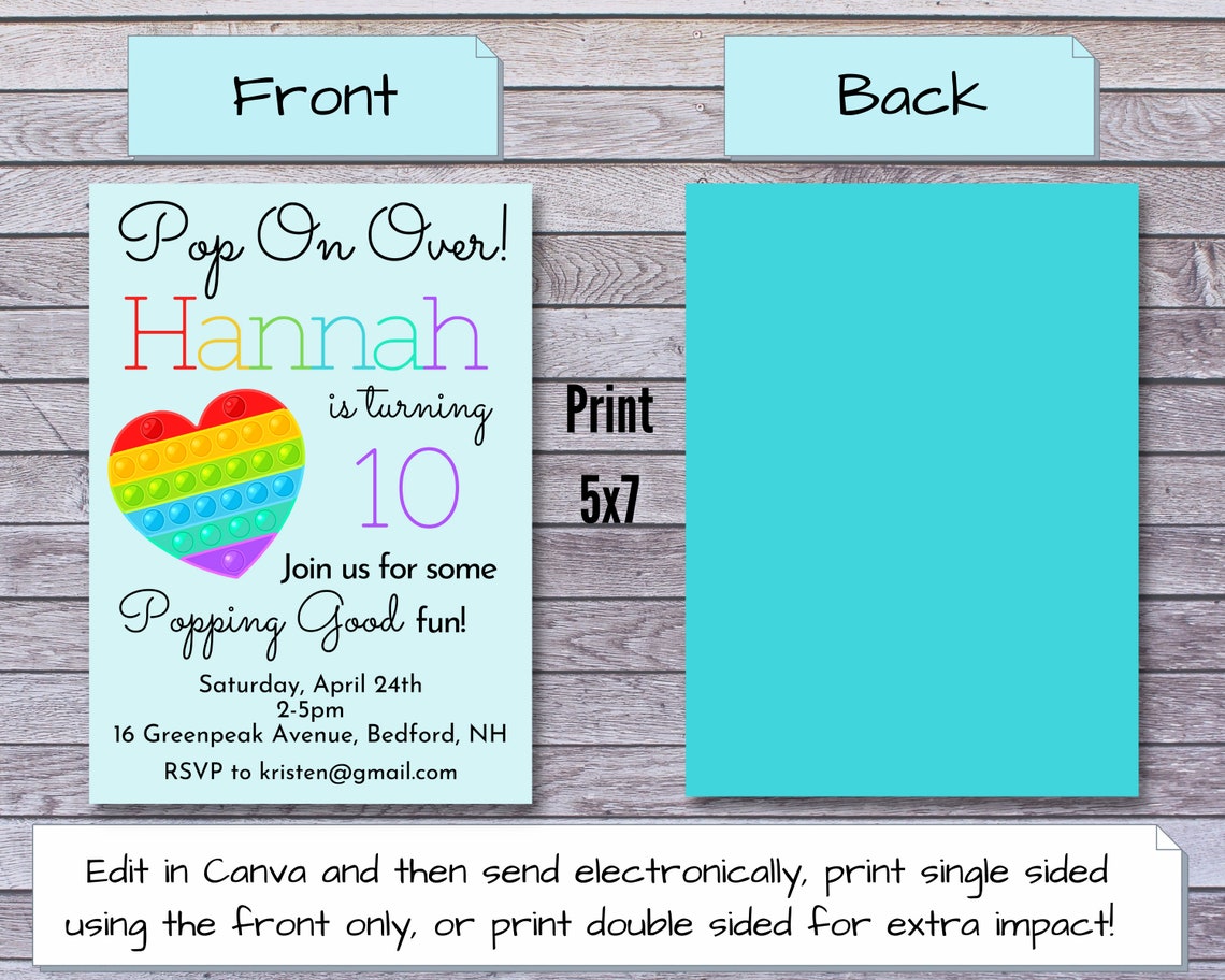 Pop It Birthday Party Invitation, Editable Pop It Invitation, Fidget ...
