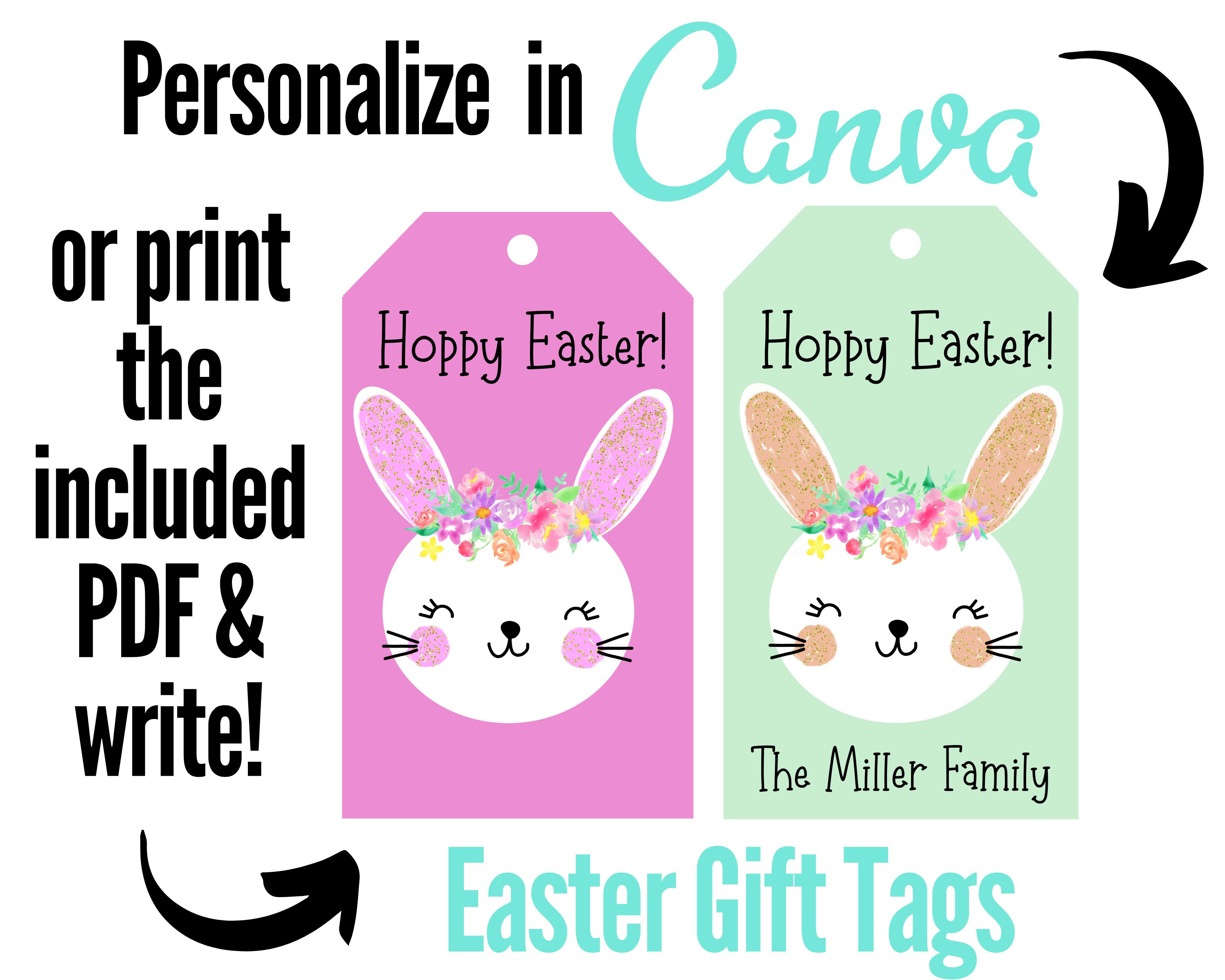 Easter Bunny Gift Tags, Printable Easter Gift Tags, Easter Enclosure ...