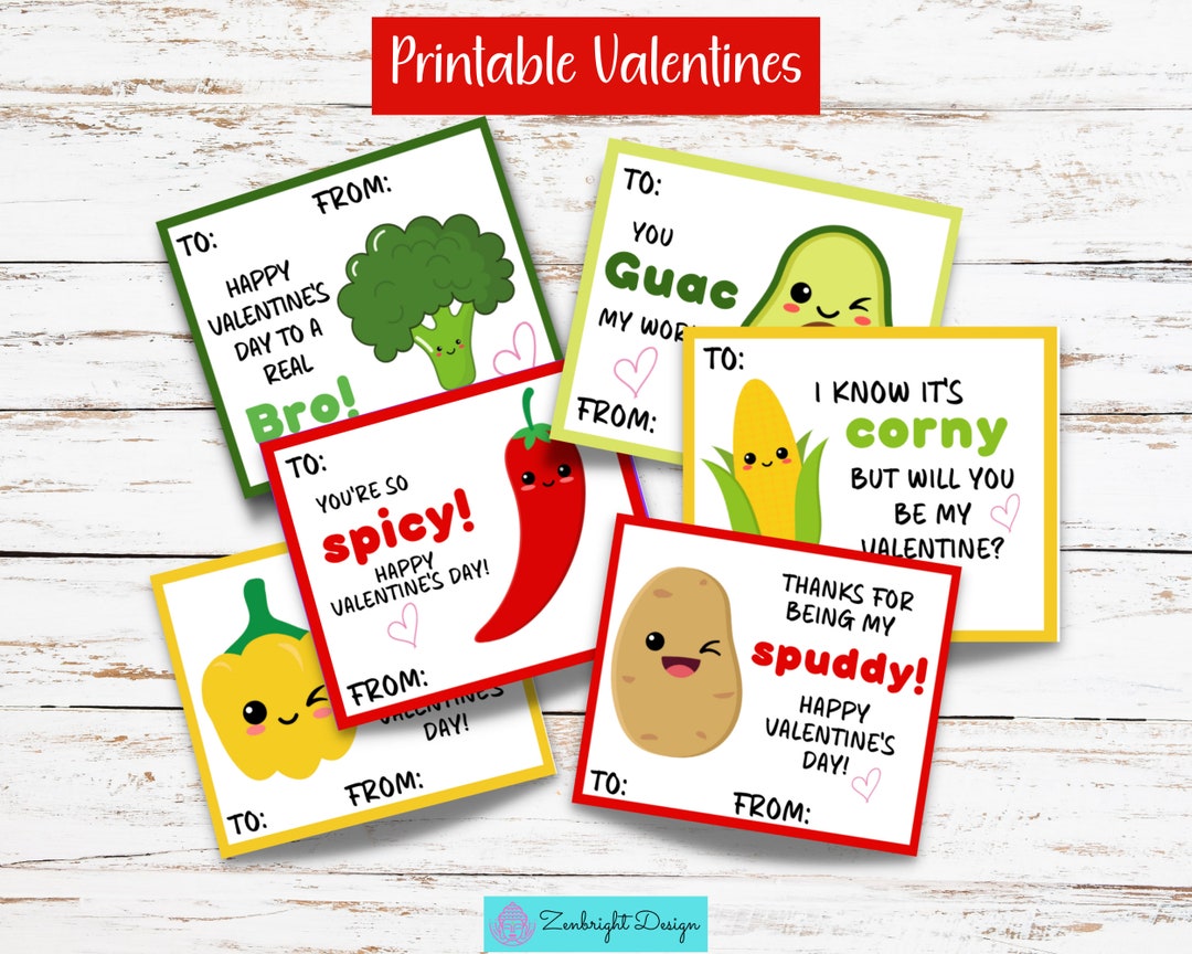 Kids Valentines, Printable Valentines, Kawaii Vegetable Valentines ...