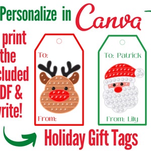 Editable Christmas Gift Tags, Pop It Christmas Gift Tags, Fidget Toy ...