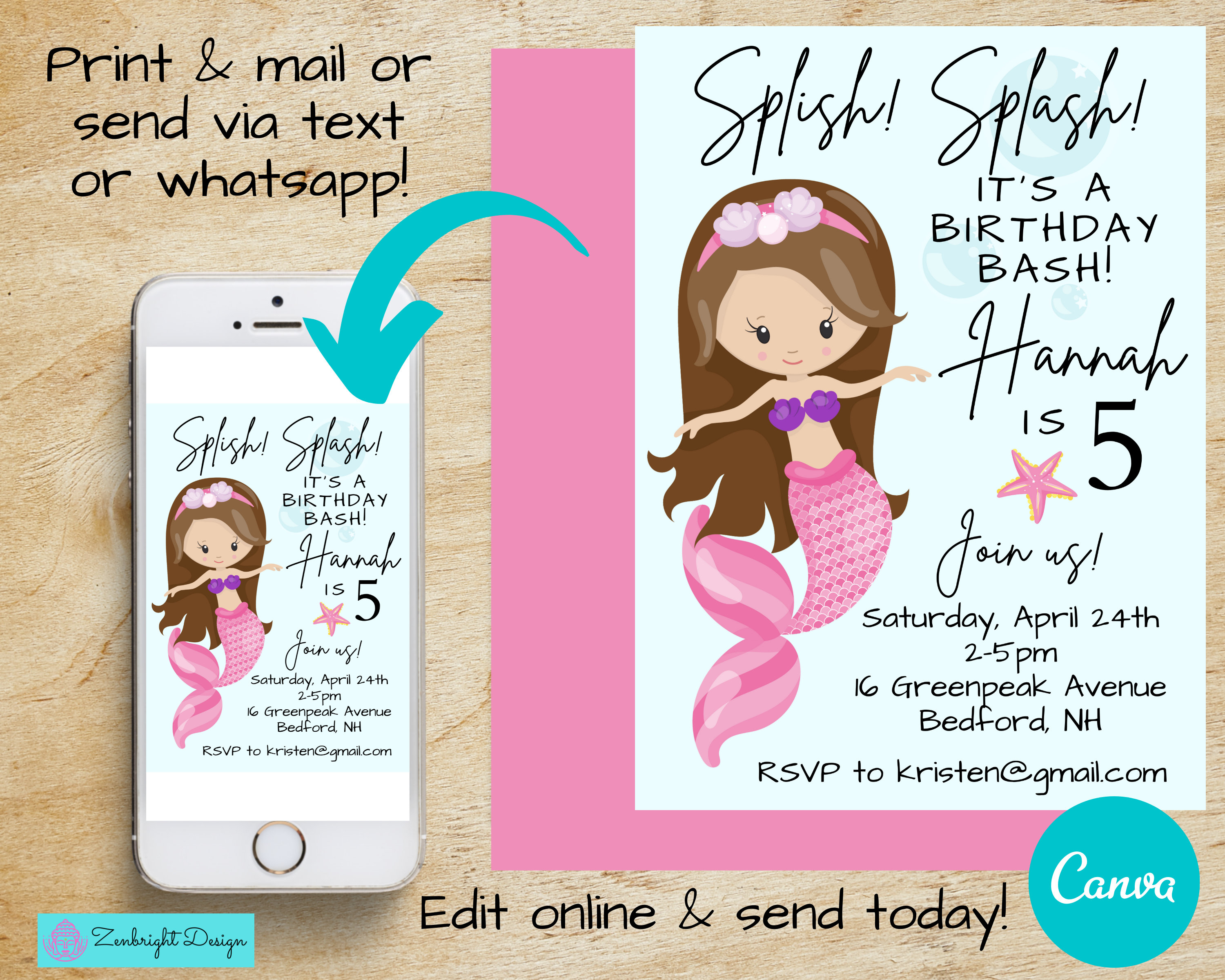 Mermaid Party Invitation, Mermaid Party Invite, Editable Mermaid Party ...