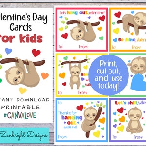Kids Valentines, Printable Valentines, Sloth Valentine's Day Cards ...