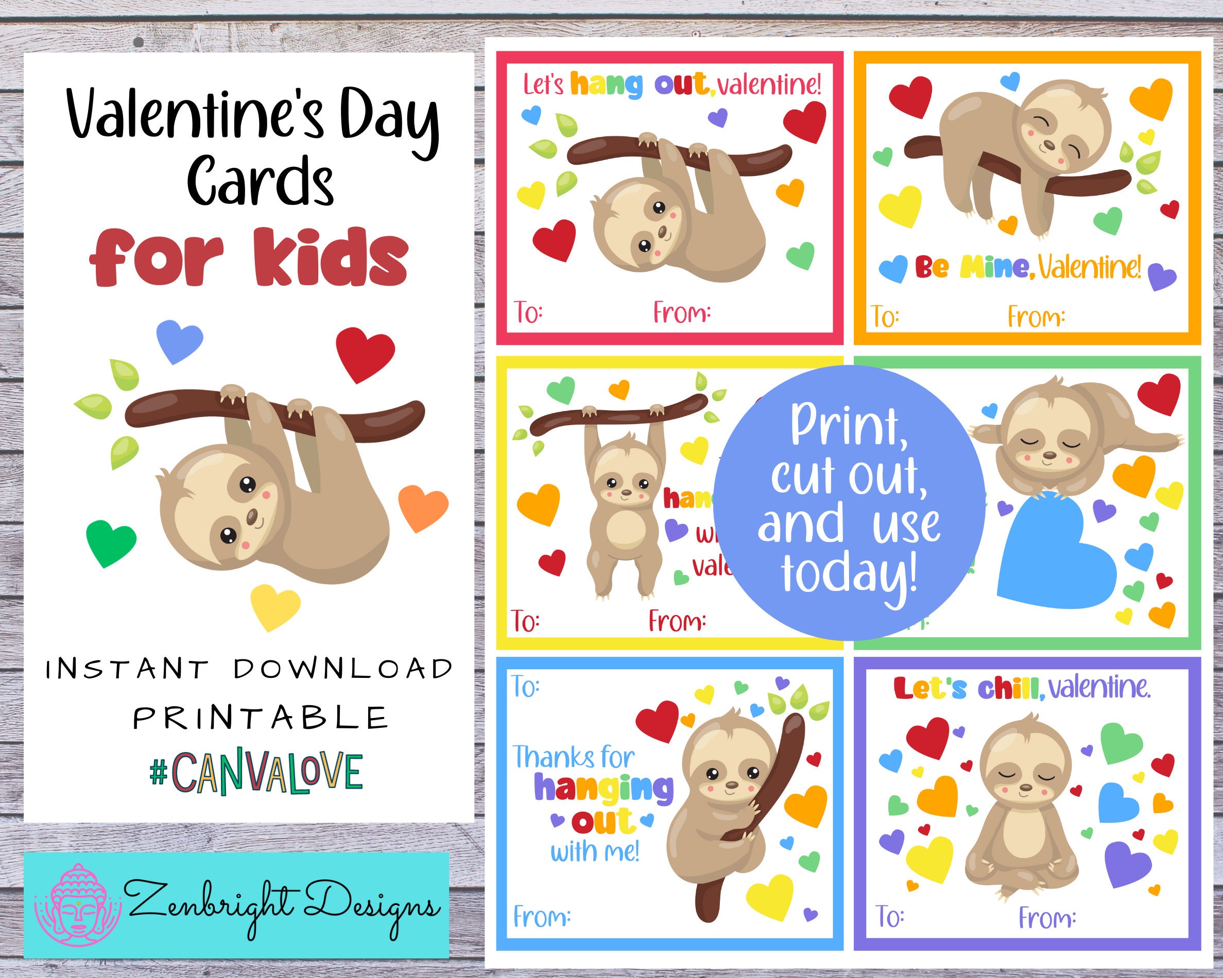 Kids Valentines, Printable Valentines, Sloth Valentine's Day Cards ...