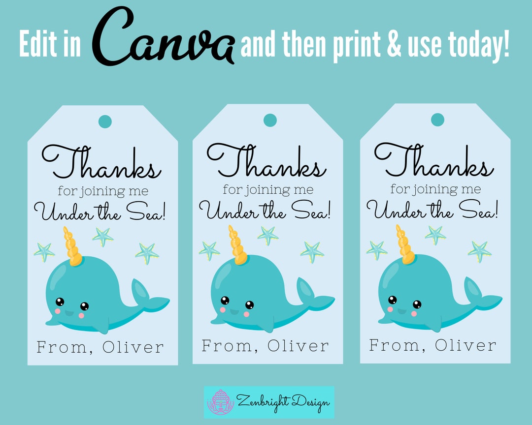 Narwhal Party Favor Tags, Editable Party Favor Tags, Kids Narwhal ...