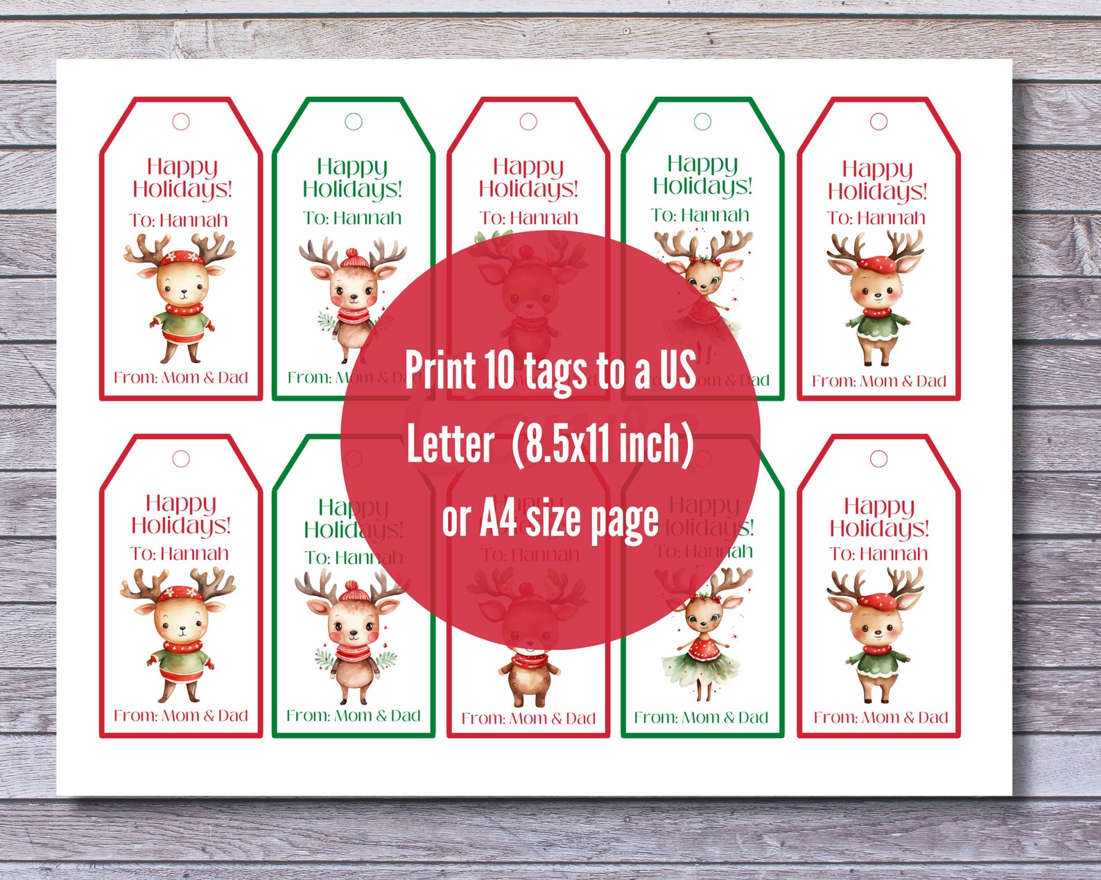 Christmas Gift Tags, Reindeer Gift Tags, Editable Gift Tags, Printable ...