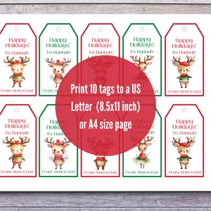 Christmas Gift Tags, Reindeer Gift Tags, Editable Gift Tags, Printable ...
