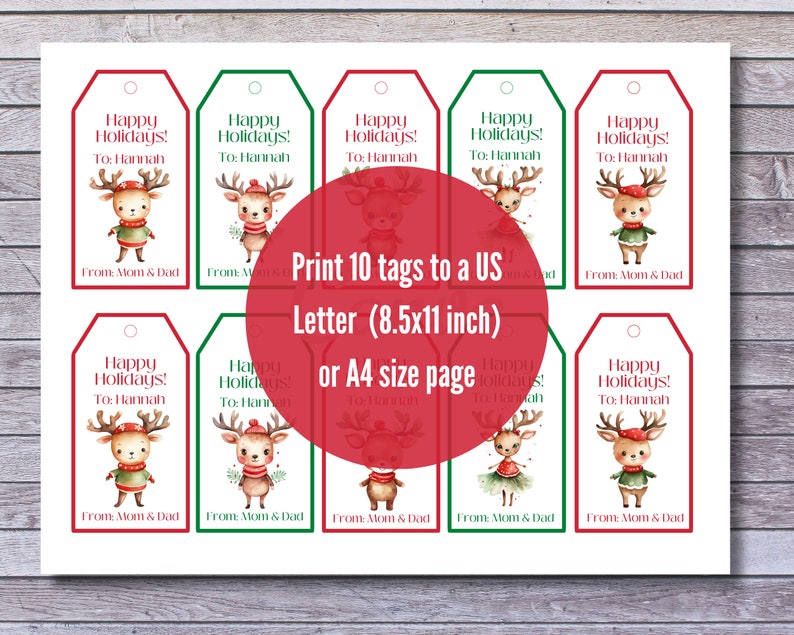 Christmas Gift Tags, Reindeer Gift Tags, Editable Gift Tags, Printable ...
