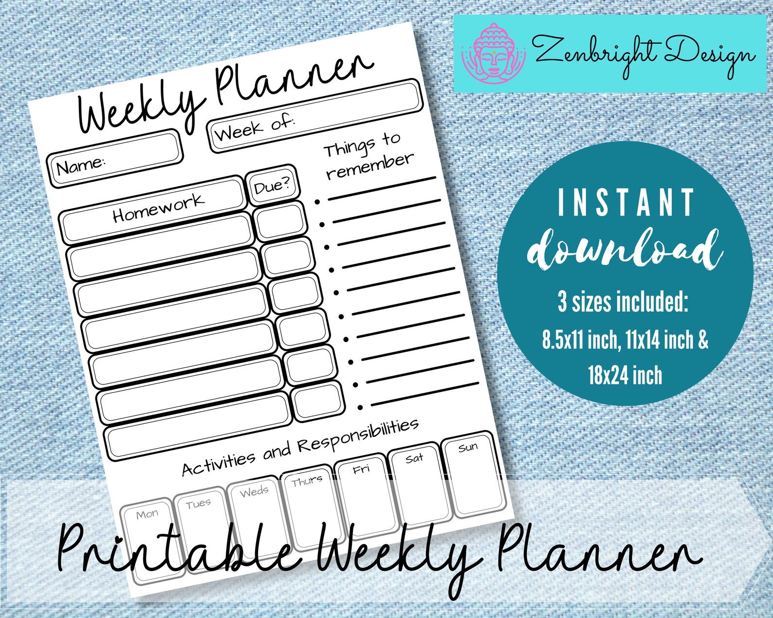 Kids Weekly School Planner Printable, Kids Homework Planner, Instant ...