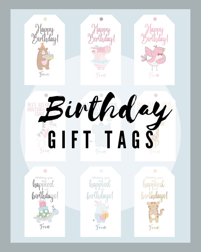 Kids Happy Birthday Gift Tags, Instant Download, Printable, Digital ...