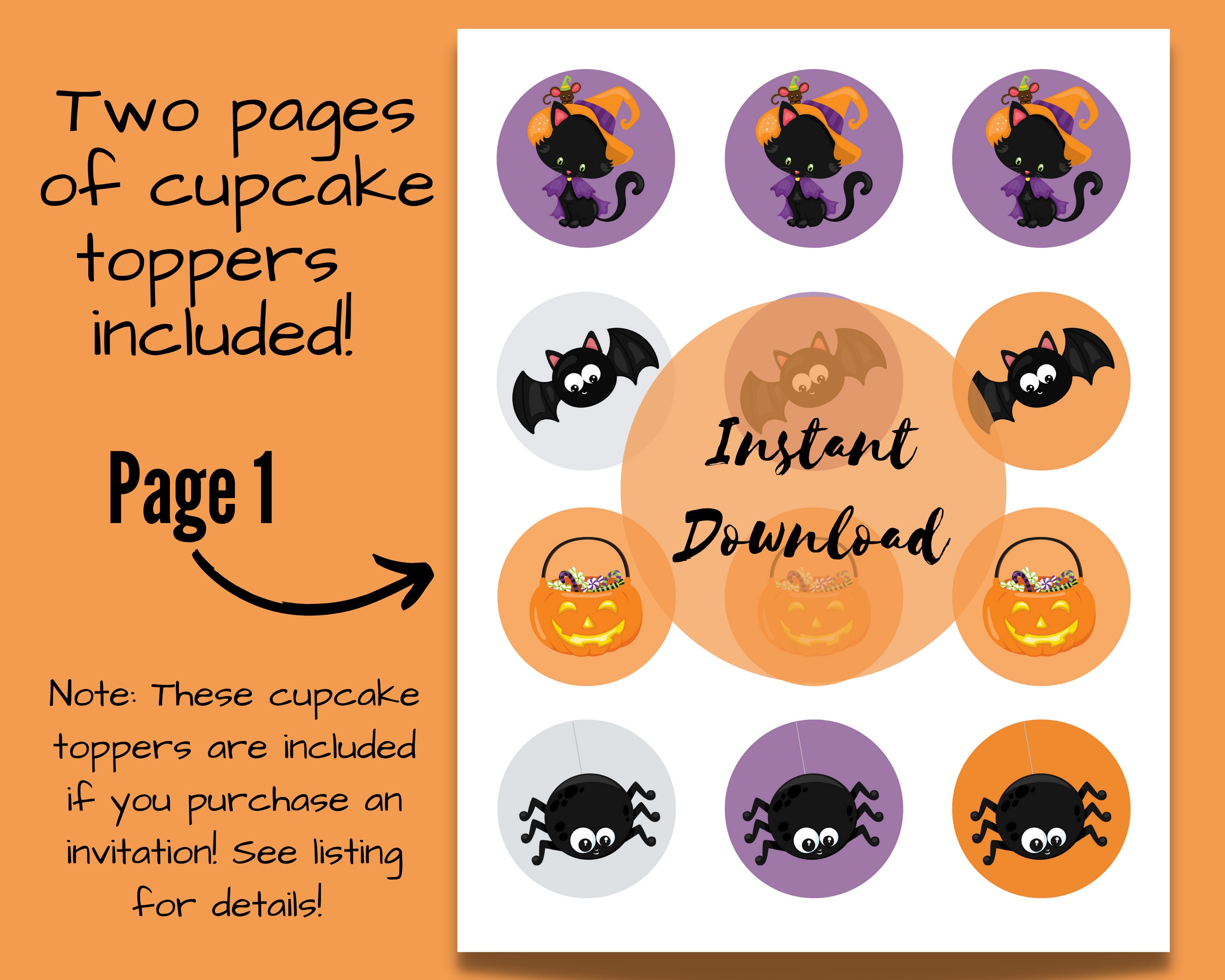 Halloween Cupcake Toppers, Kid's Halloween Party Treats, Halloween ...