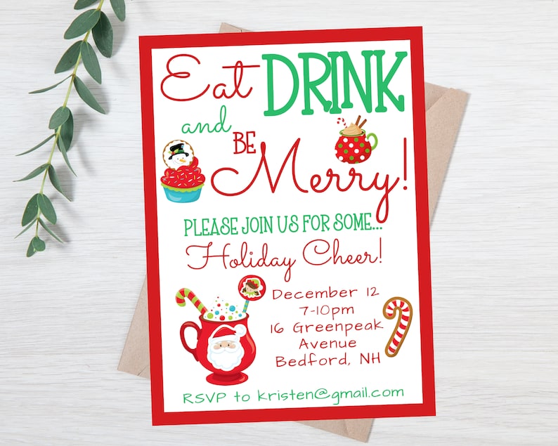 Christmas Party Invitation Christmas Party Invite Eat Drink - Etsy