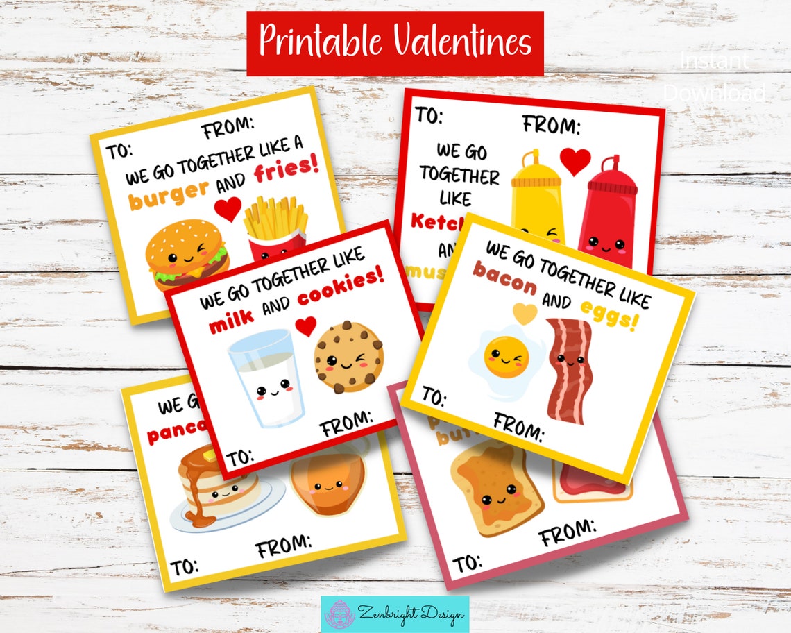 Kids Valentines, Printable Valentines, Kawaii Food Valentines, Kids ...