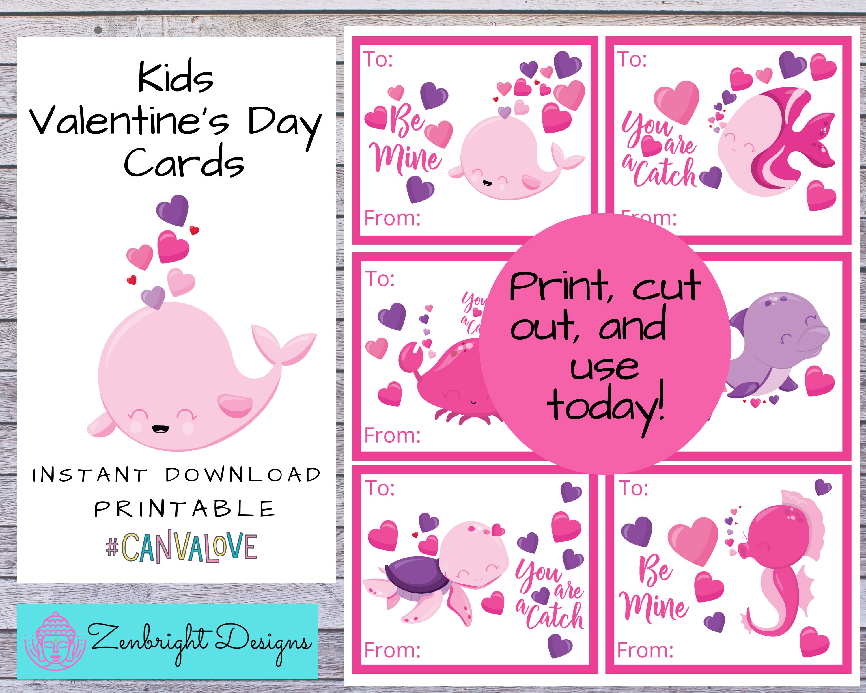 Kids Valentines, Printable Valentines, Kids Valentine's Day Cards, Sea ...