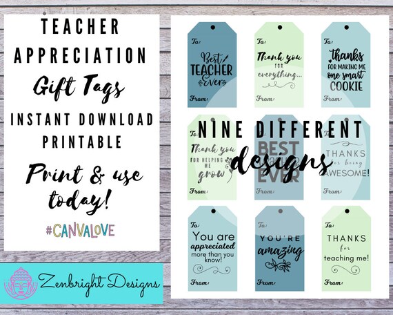Teacher Appreciation Gift Tags Teacher Thank You Instant | Etsy