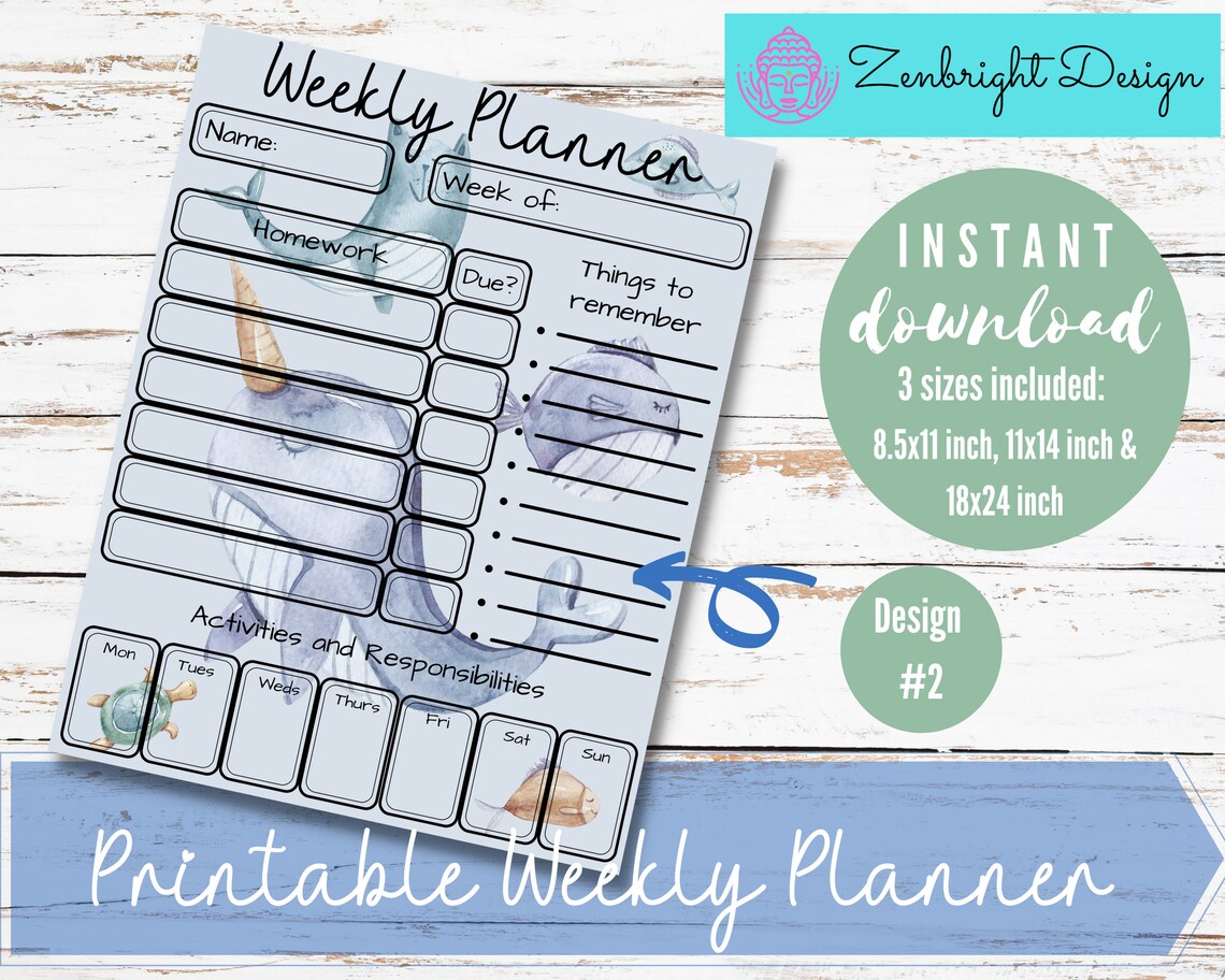 Kids Weekly School Planner Printable, Kids Homework Planner, Instant ...