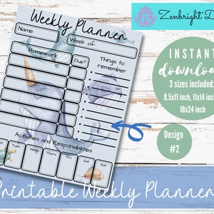Kids Weekly School Planner Printable, Kids Homework Planner, Instant ...
