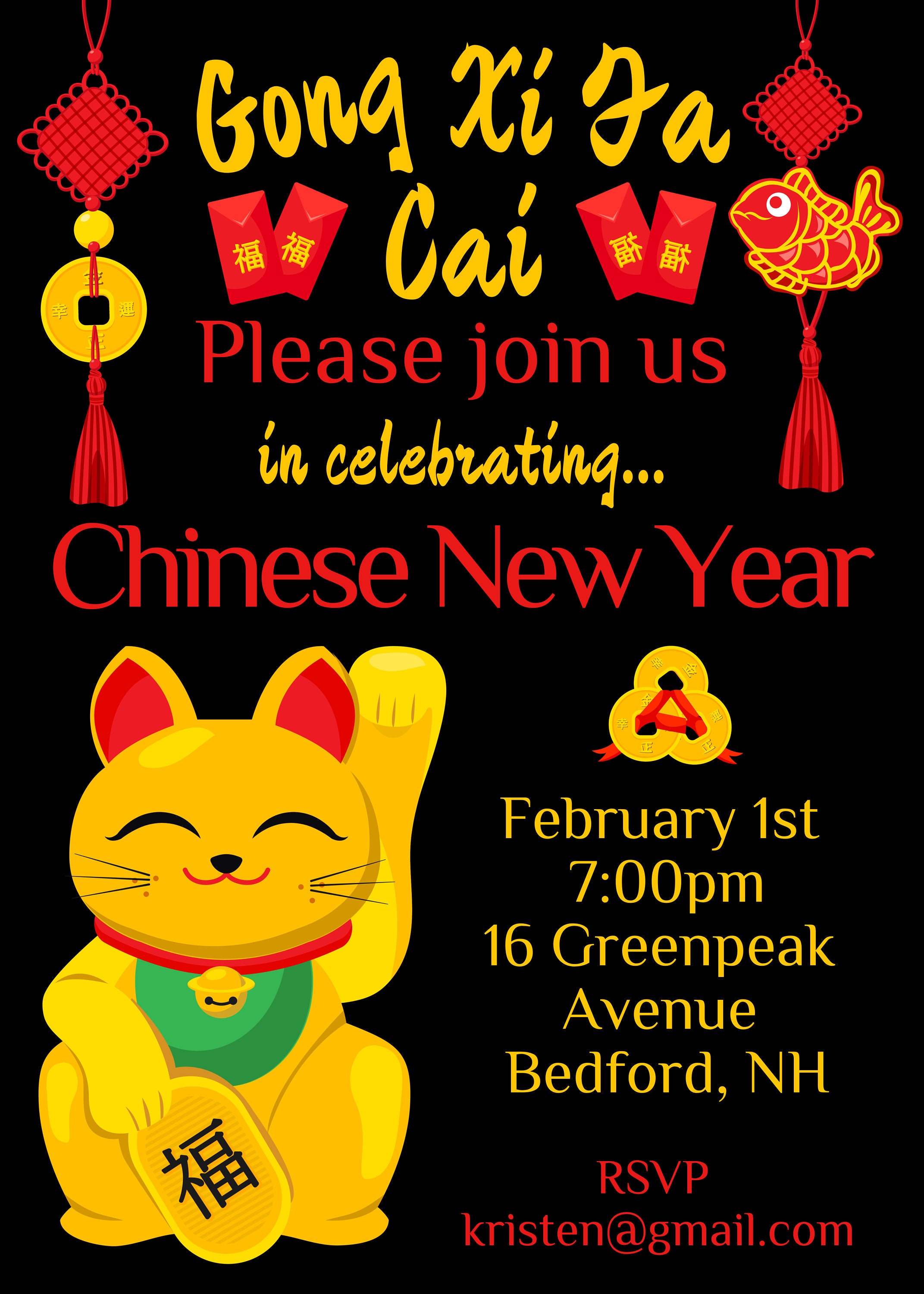 Chinese New Year Party Invitation, CNY Invitation, Lunar New Year ...