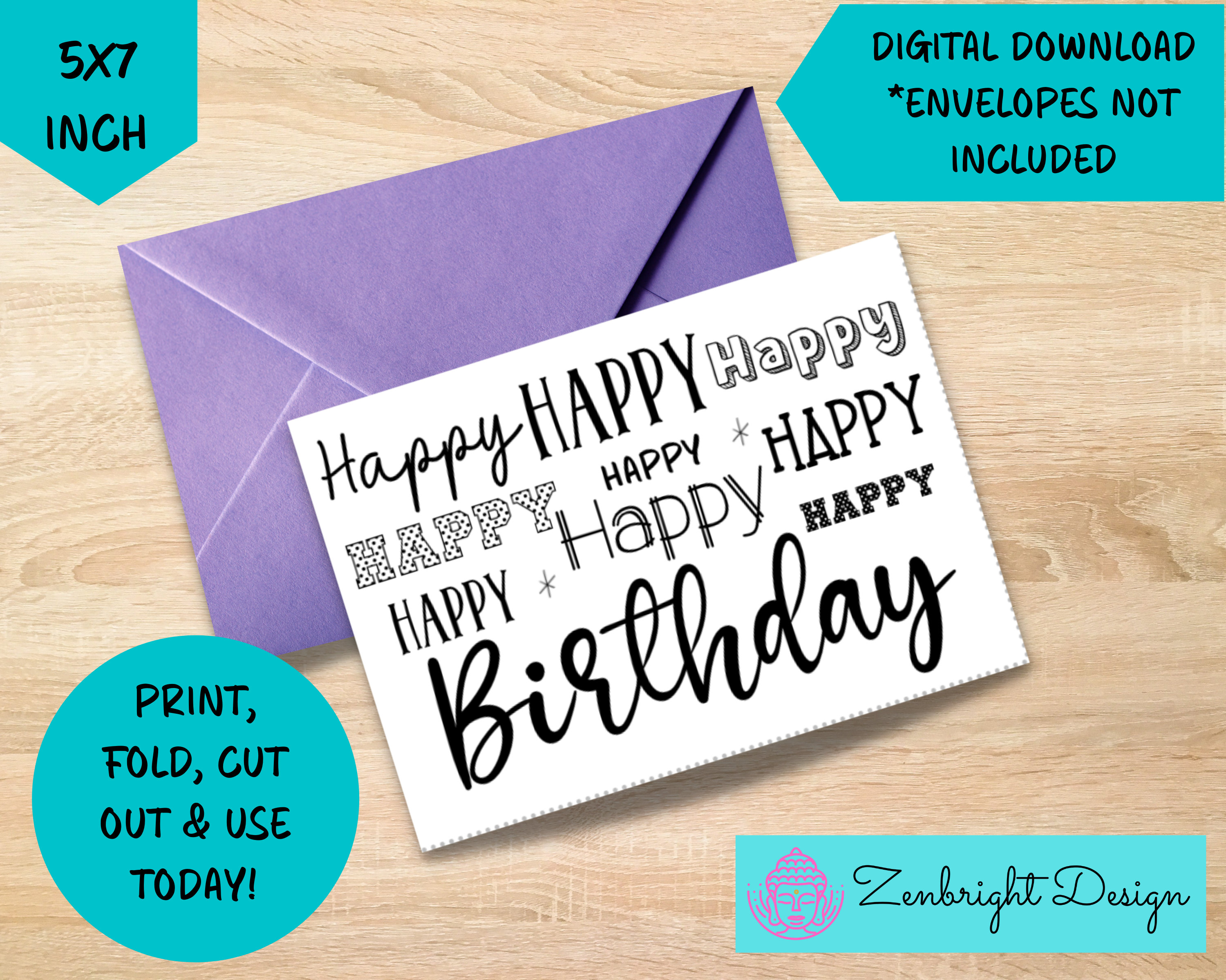 Printable Birthday Cards, Set of 4 Printable Birthday Cards, Happy ...