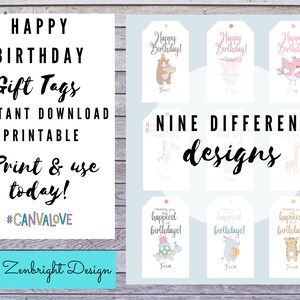 Kids Happy Birthday Gift Tags, Instant Download, Printable, Digital ...