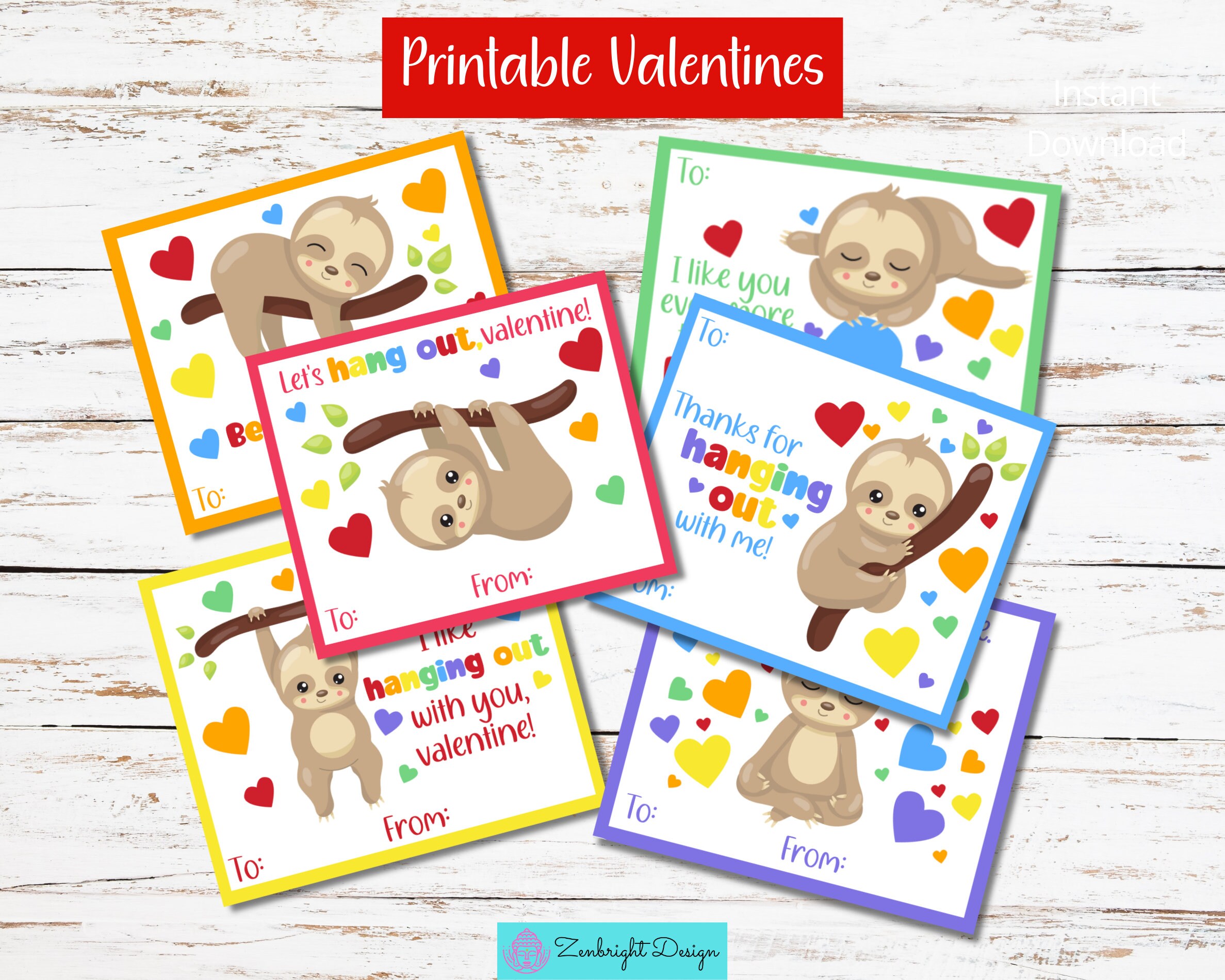 Kids Valentines, Printable Valentines, Sloth Valentine's Day Cards ...