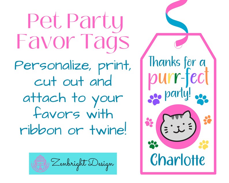 Cat Party Favor Tags, Cat Birthday, Kawaii Kitten Favor Tags, Editable ...