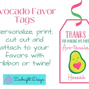 Avocado Favor Tags, Kids Avocado Birthday, Kawaii Avocado Favor Tags ...