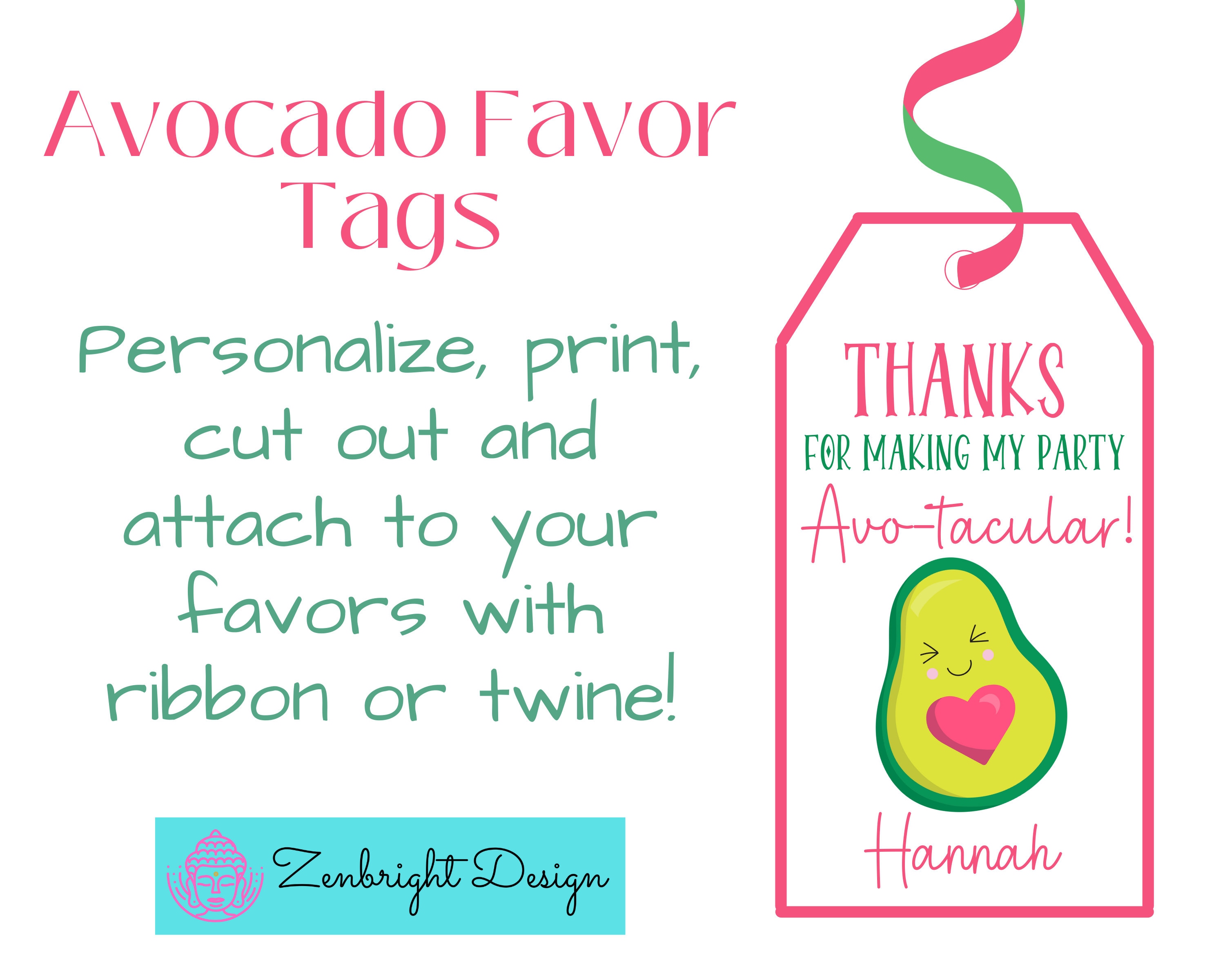Avocado Favor Tags, Kids Avocado Birthday, Kawaii Avocado Favor Tags ...