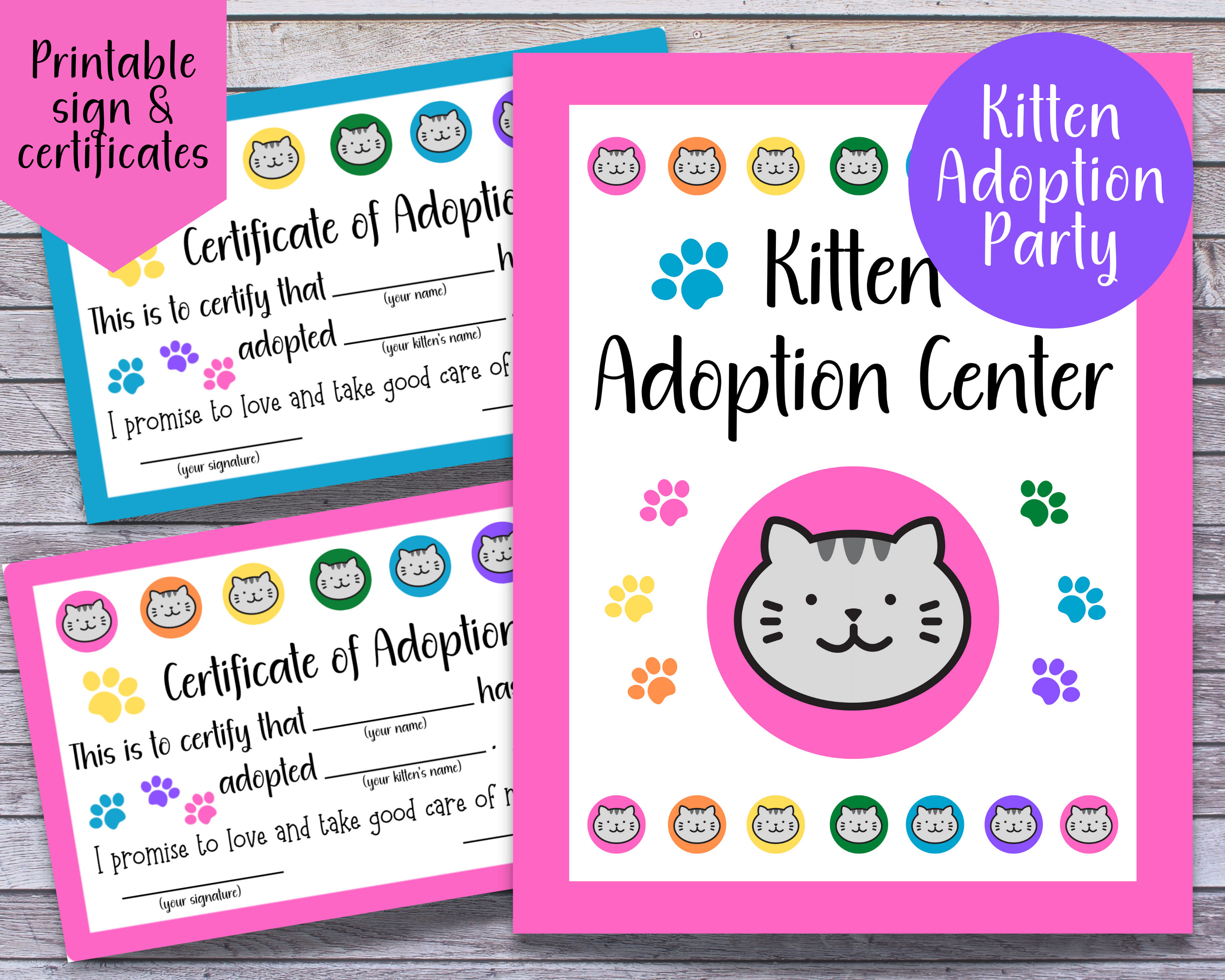 Kitten Birthday Party Printable, Kitten Adoption Party, Cat Adoption ...