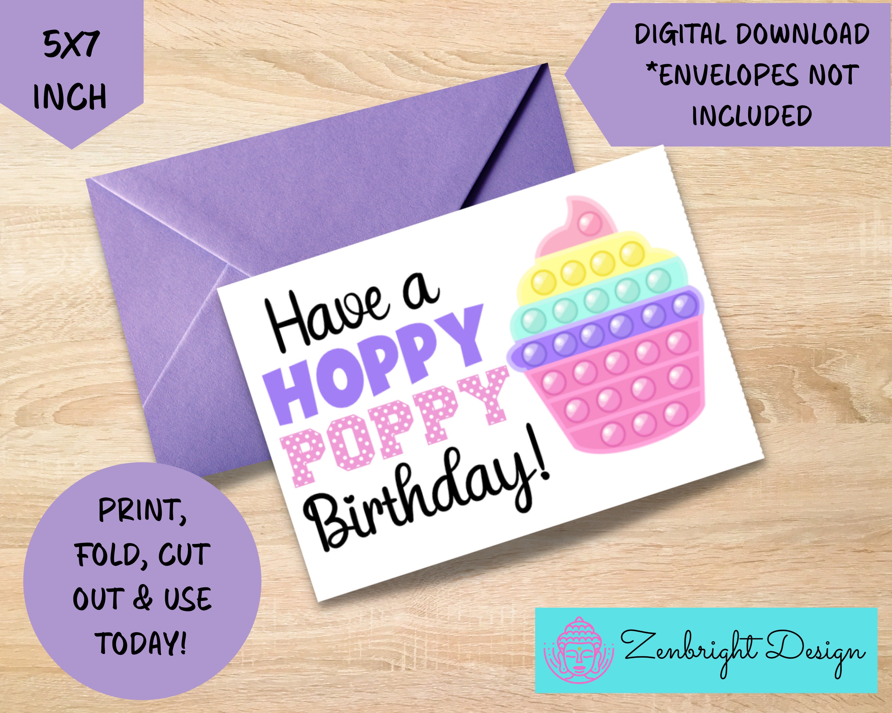 Printable Birthday Card, Pop It Birthday Card, Set of 4 Birthday Cards ...