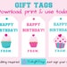 Cupcake Gift Tags, Kids Happy Birthday Gift Tags, Printable Birthday ...