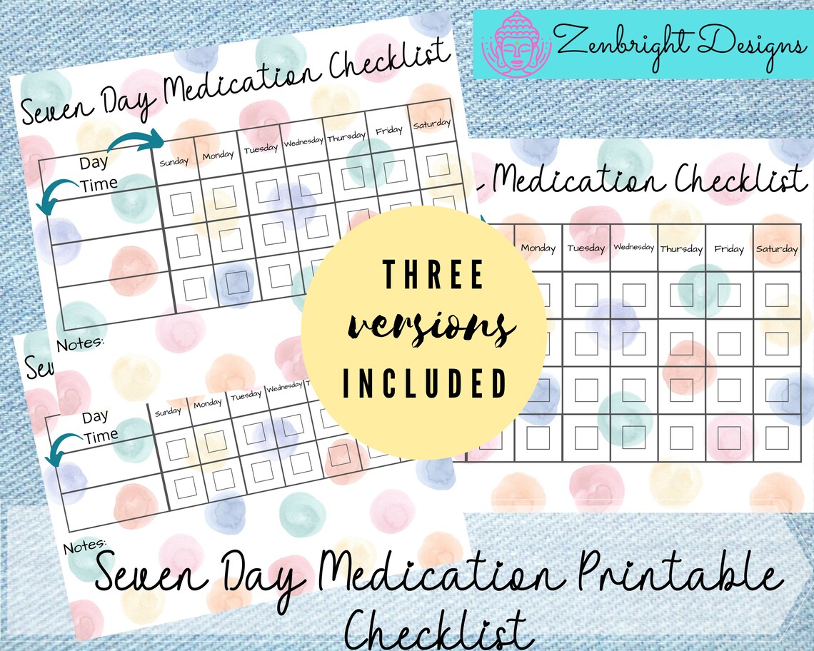 Printable Medication Checklist, Simple Medication Checklist, Medication ...