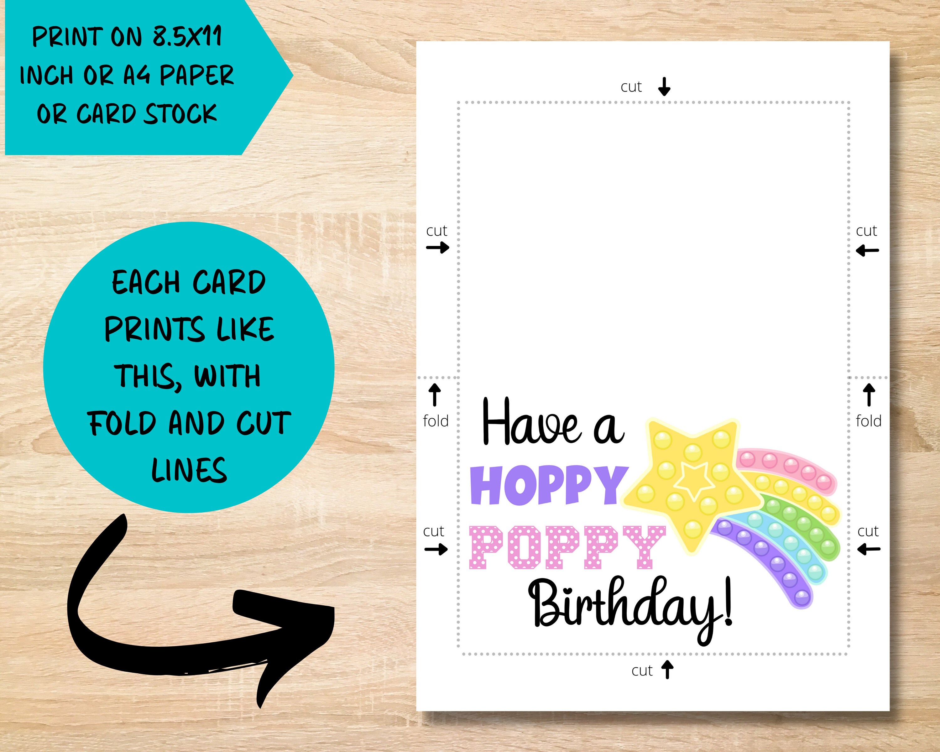 Printable Birthday Card, Pop It Birthday Card, Set of 4 Birthday Cards ...