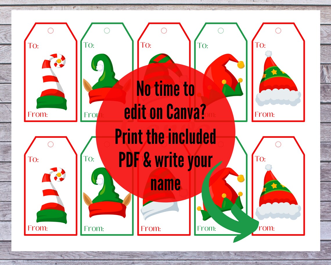 Christmas Gift Tags, Editable Elf Gift Tags, Elf Hat Christmas Gift ...