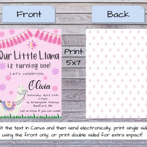 Editable Llama Birthday Party Invitation, Pink Llama Birthday Party ...