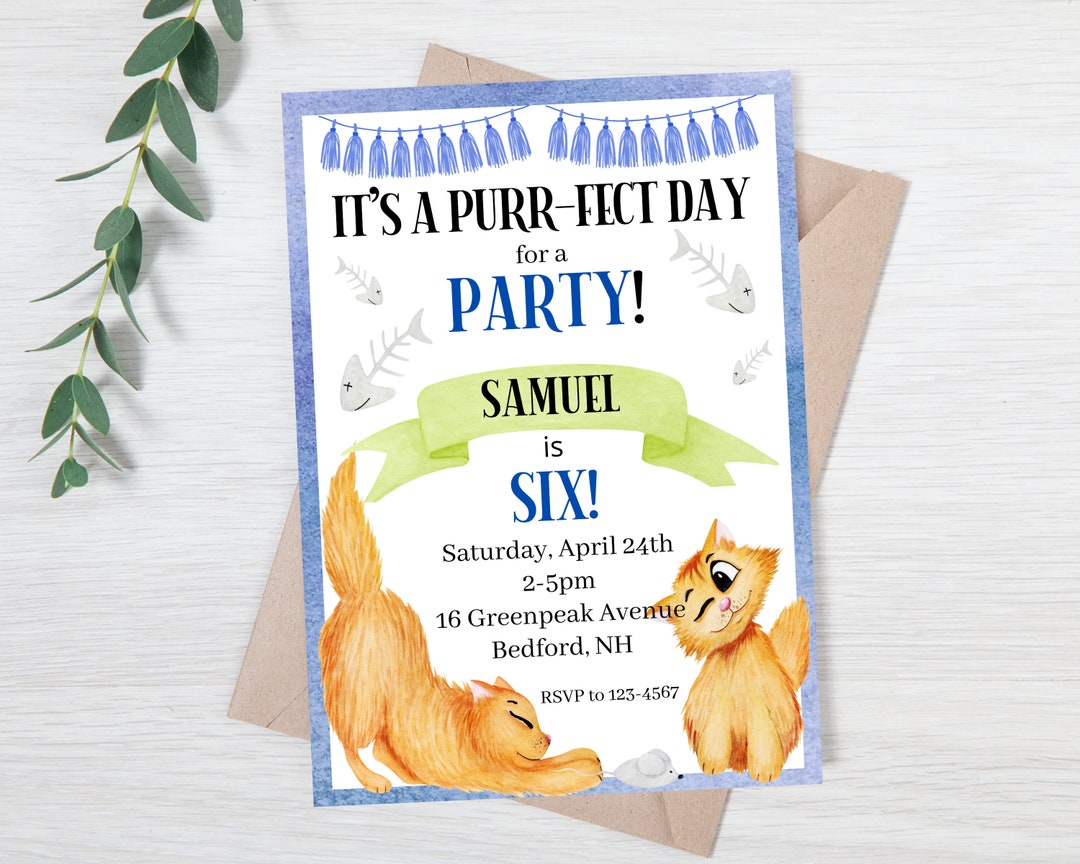 Editable Kitten Birthday Invitation, Cat Party (digital Download) - Etsy