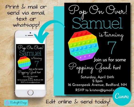 Pop It Birthday Party Invitation Editable Pop It Invitation - Etsy