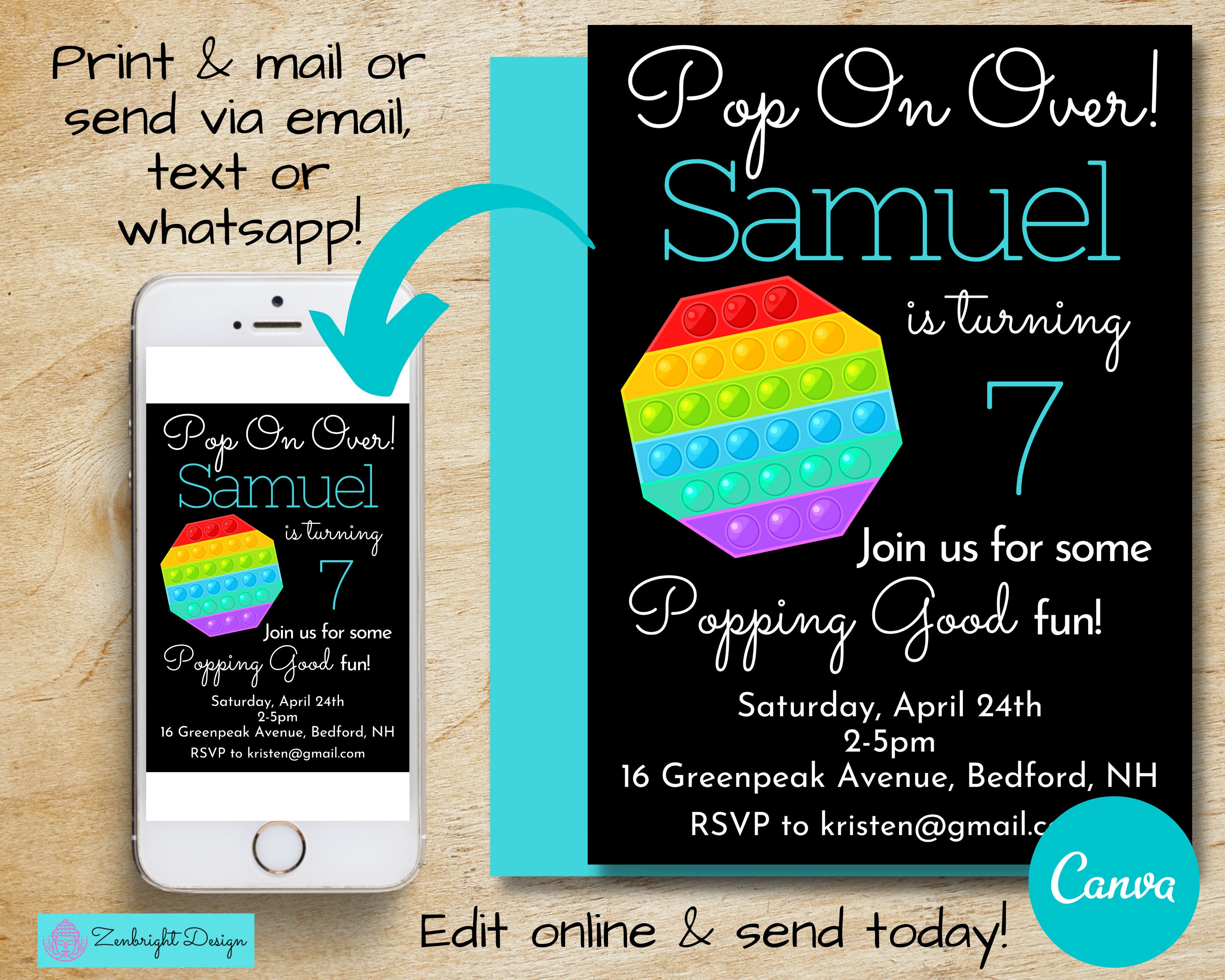 Pop It Birthday Party Invitation, Editable Pop It Invitation, Fidget ...