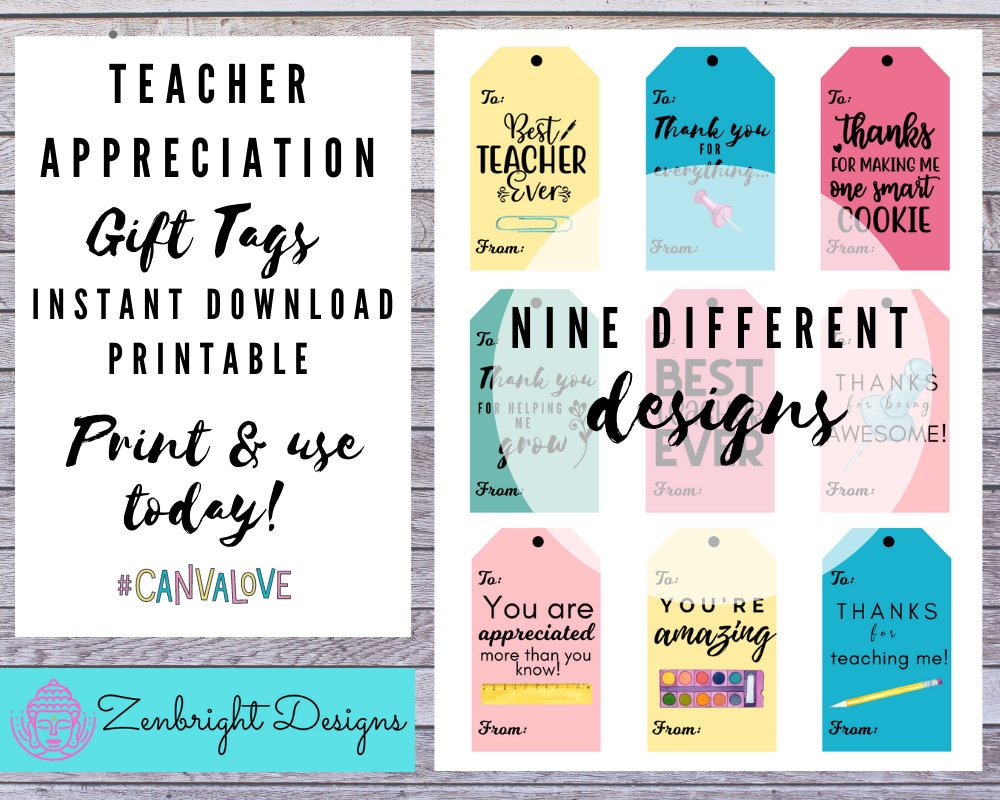Teacher Appreciation Gift Tags, Teacher Thank You, Instant Download ...