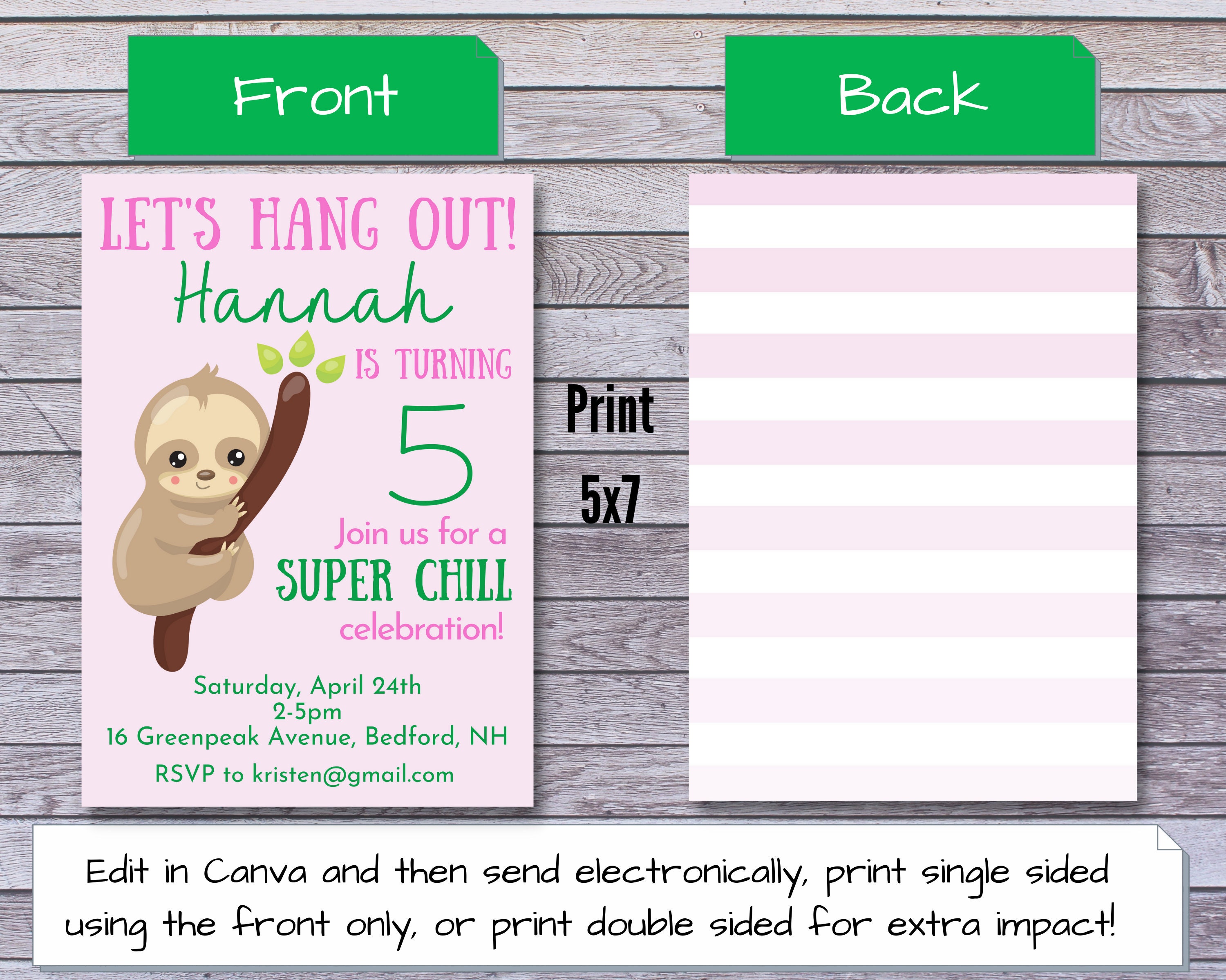 Sloth Birthday Party Invitation, Kids Sloth Invitation, Sloth Party ...