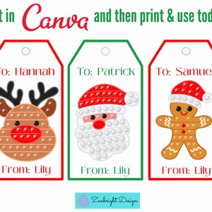 Editable Christmas Gift Tags, Pop It Christmas Gift Tags, Fidget Toy ...