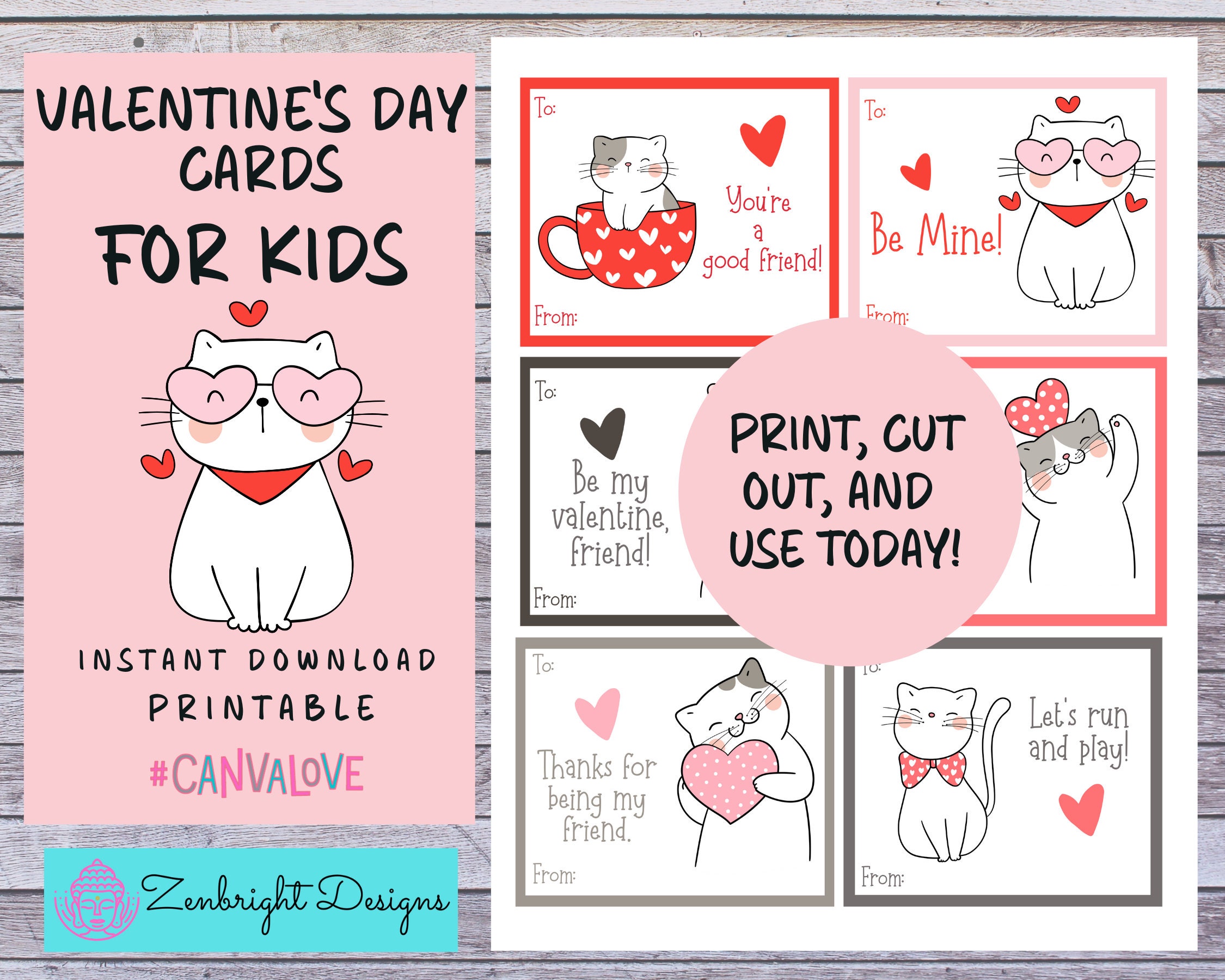 Kids Valentines, Printable Valentines, Cat Valentine's Day Cards, Cat ...