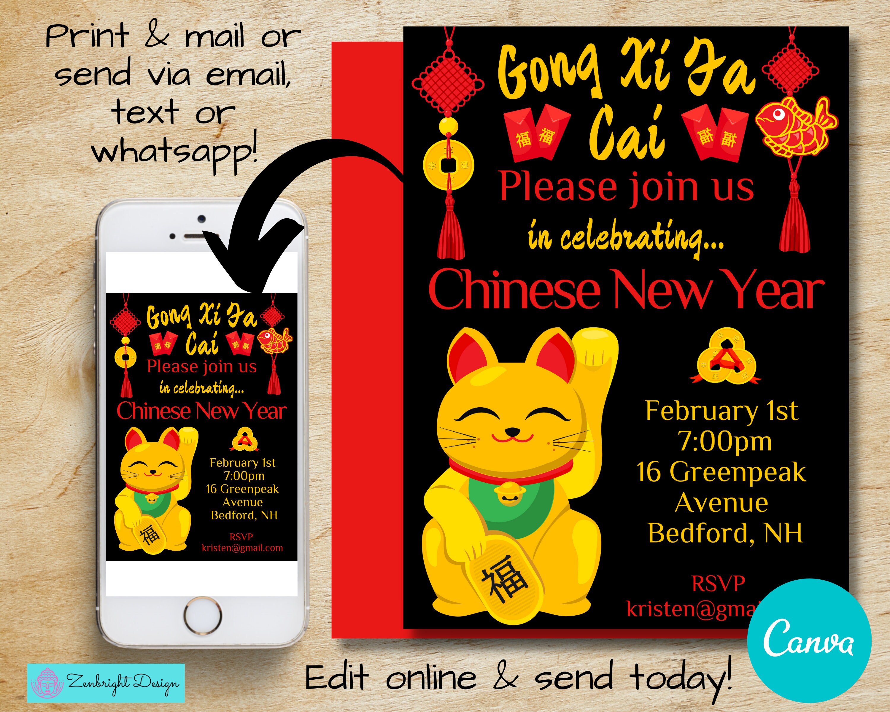 Chinese New Year Party Invitation, CNY Invitation, Lunar New Year ...