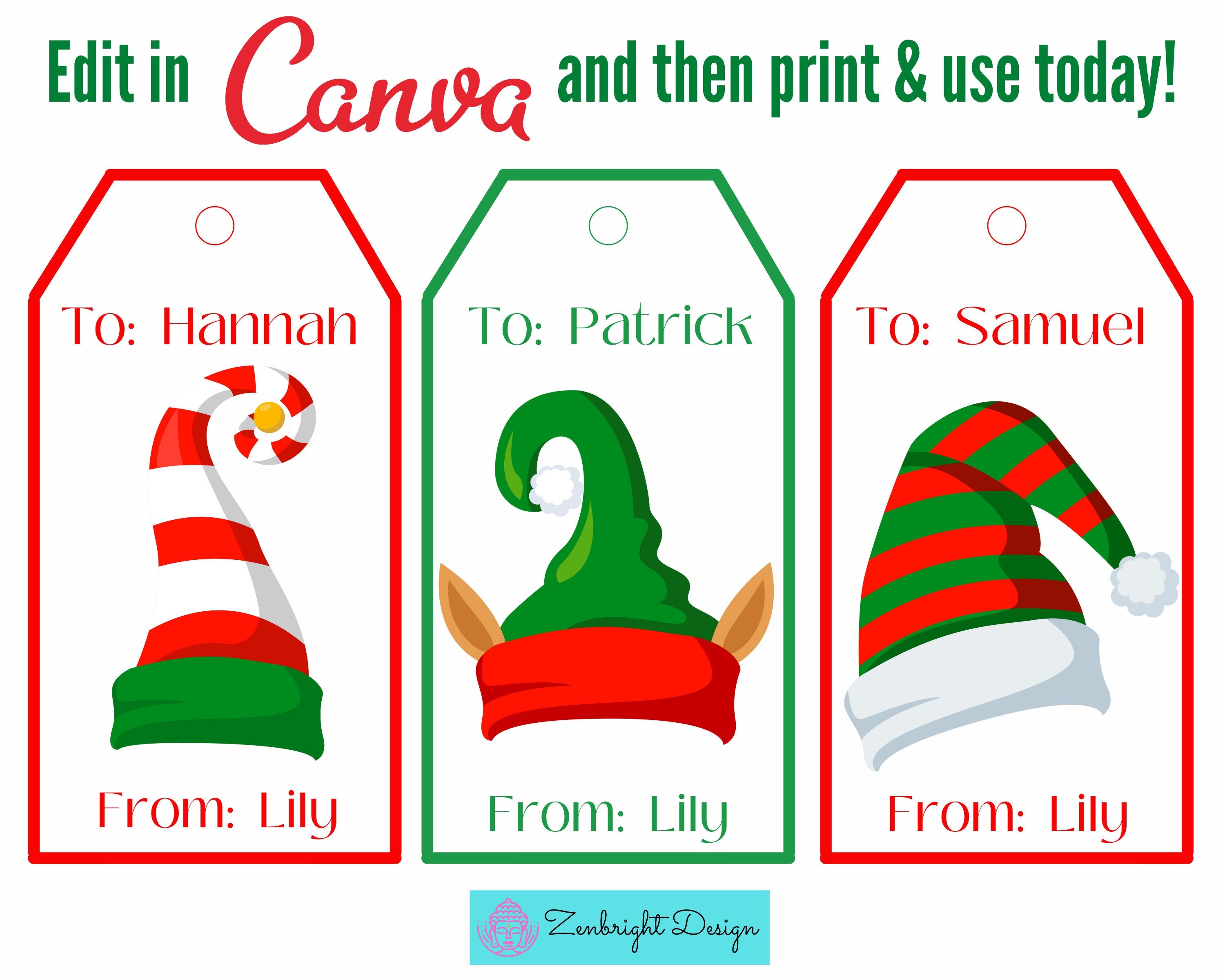 Christmas Gift Tags, Editable Elf Gift Tags, Elf Hat Christmas Gift ...