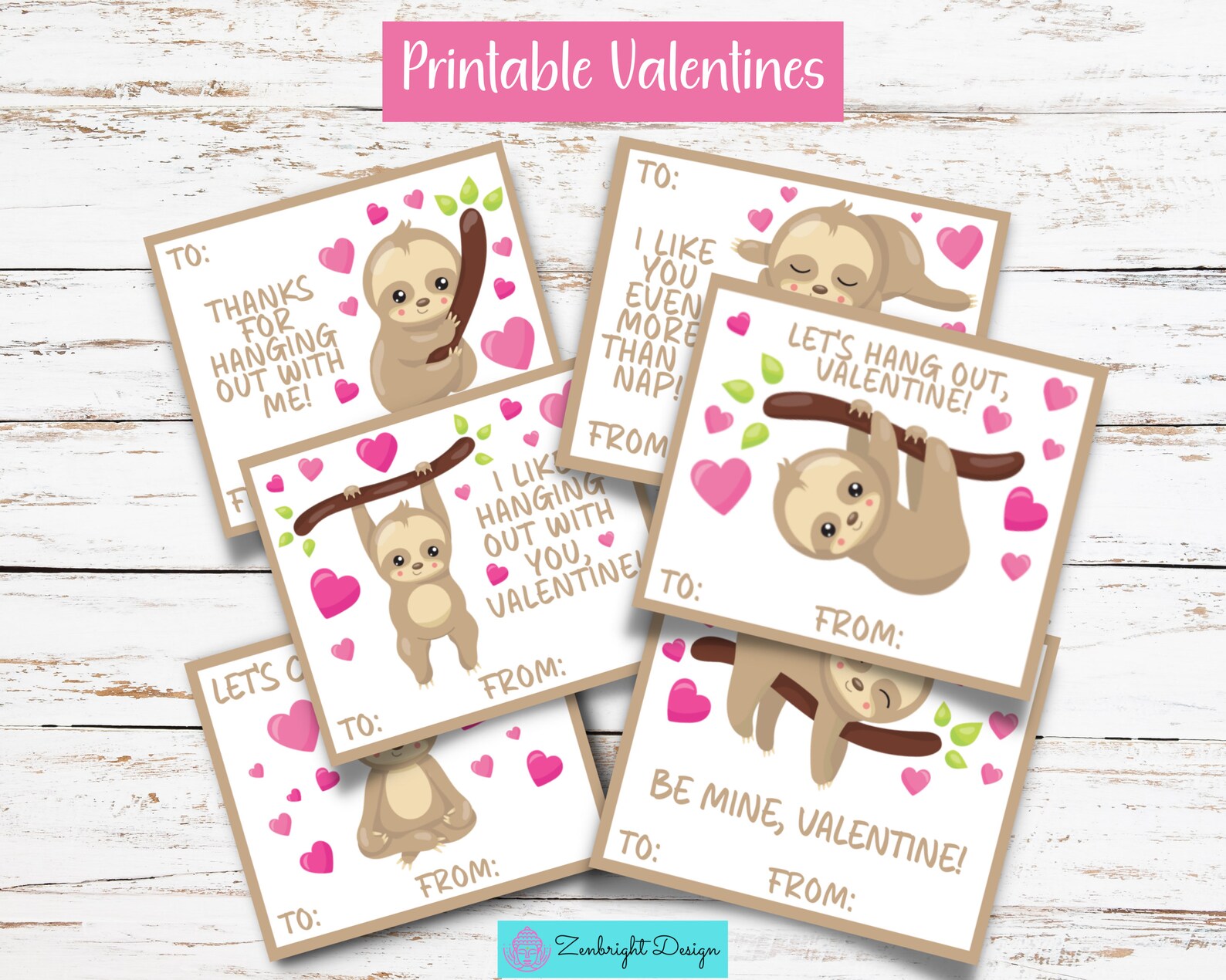Kids Valentines, Printable Valentines, Sloth Valentine's Day Cards ...