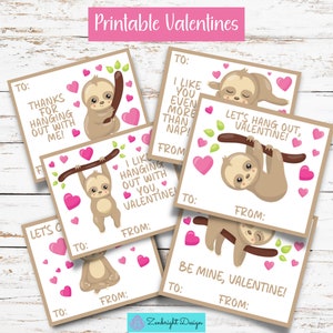 Kids Valentines, Printable Valentines, Sloth Valentine's Day Cards ...