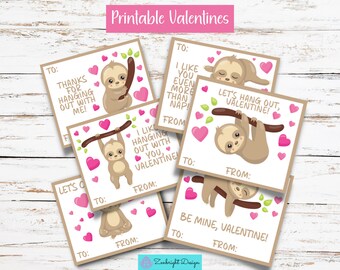 Kids Valentines, Printable Valentines, Sloth Valentine's Day Cards ...