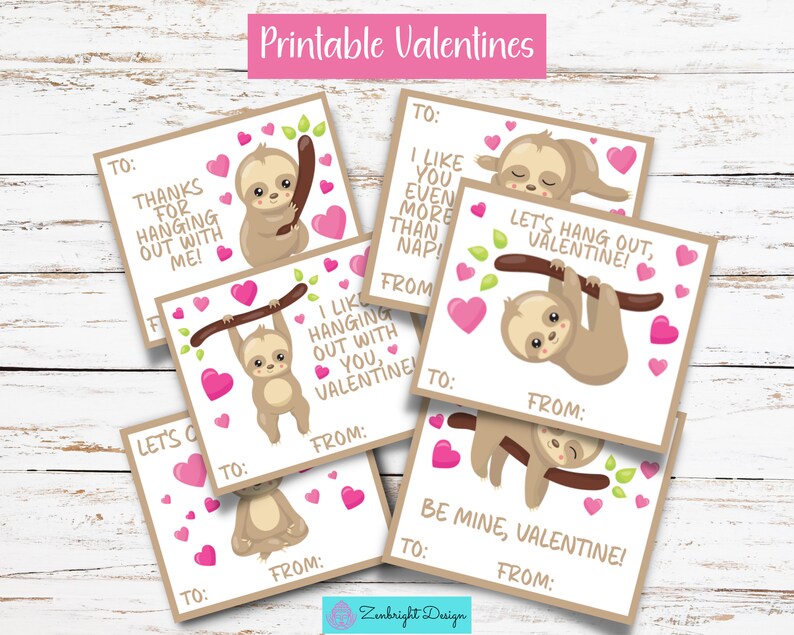 Kids Valentines, Printable Valentines, Sloth Valentine's Day Cards ...